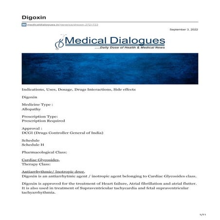 Digoxin: Indications, Uses, Dosage | PDF