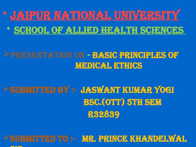 Medical ethics and principles for medical doctors | PPT