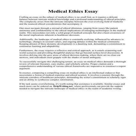 Medical Ethics Essay. Medical Ethics Essay Questions | PDF