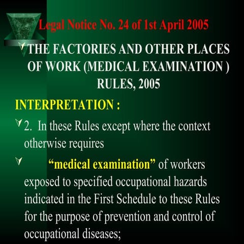 MEDICAL EXAMINATION RULES, 2005.ppt OSH | PPT