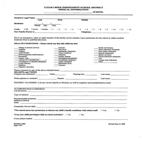 Medical Form, English, 09 10 | PDF