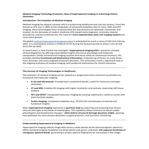 Medical Imaging Technology Evolution, Role of Hyperspectral Imaging in ...