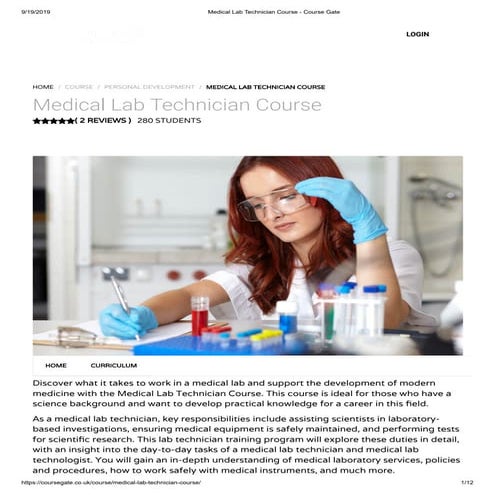 Medical Lab Technician Course - Course Gate | PDF