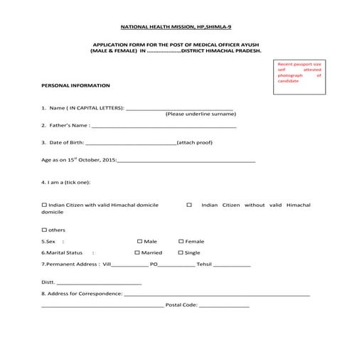 Medical officer ayush form | PDF