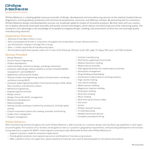 Phillips Medisize Medical Overview 2014 | PDF