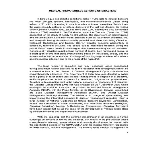 MEDICAL PREPAREDNESS ASPECTS OF DISASTERS | PDF