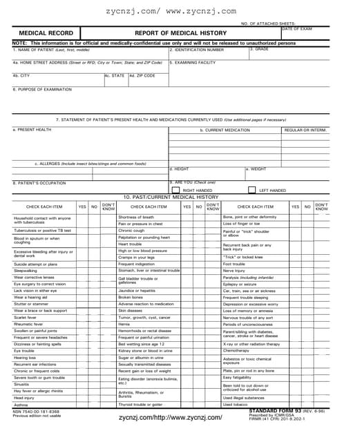 Adult health history form | PDF