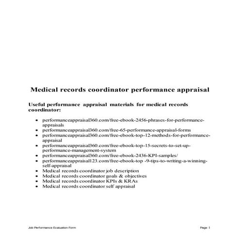 Medical records coordinator performance appraisal | DOCX