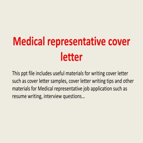 Medical representative cover letter | PPT