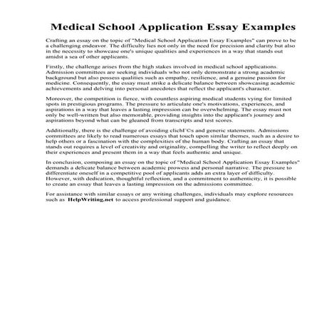 Medical School Application Essay Examples | PDF