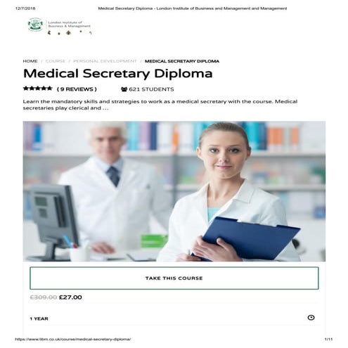 Medical Secretary Diploma - LIBM | PDF