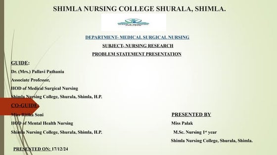 RESEARCH PROBLEM STATEMENT -M.SC.pptx | Educational Assessment | Education