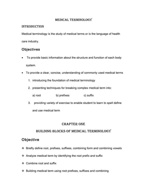 Medical Terminology Part 1; Prefixes, Suffixes, Combining Forms | PDF