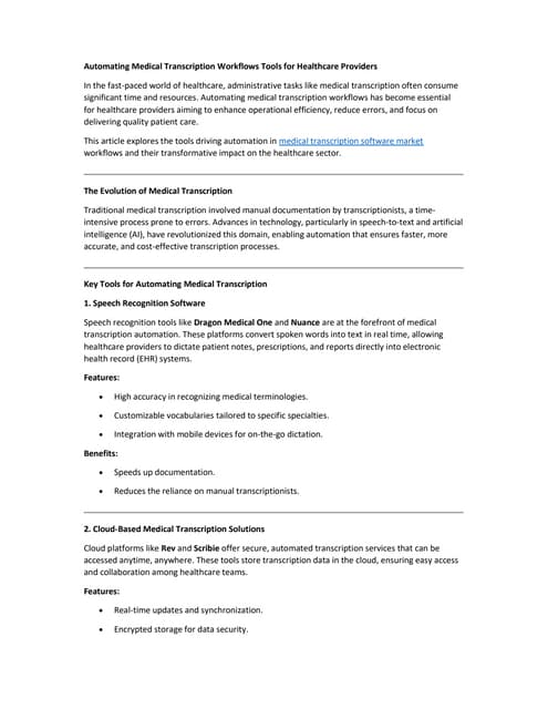 Automating Medical Transcription Workflows Tools for Healthcare ... Automating Medical Transcription Workflows Tools for Healthcare ...