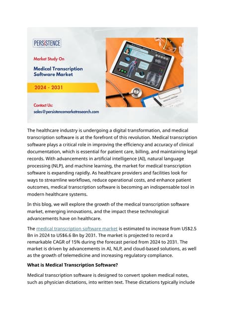 Medical Transcription in Healthcare and its Future Opportunities | PDF