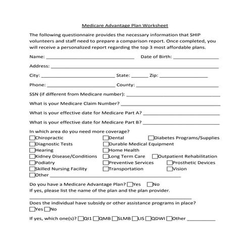 Medicare advantage plan worksheet | DOCX | Health Insurance | Insurance