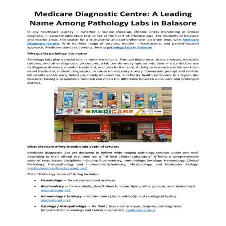 Medicare Diagnostic Centre: A Leading Name Among Pathology Labs in ...