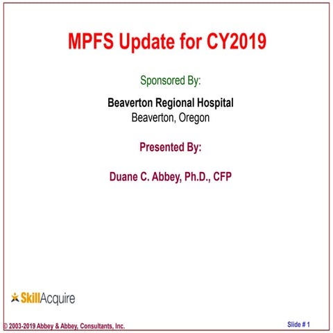 Medicare physician fee schedule(mpfs) final updates for 2019 | PPT