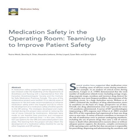 Medication safety in the operating room teaming up to improve patient ...