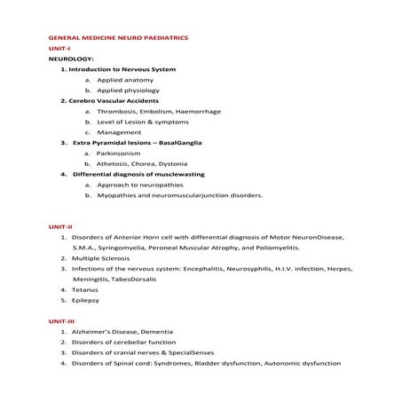 Pediatrics Neurology, General medicine Notes | DOCX
