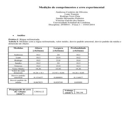 Medição de comprimentos e erro experimental | DOCX