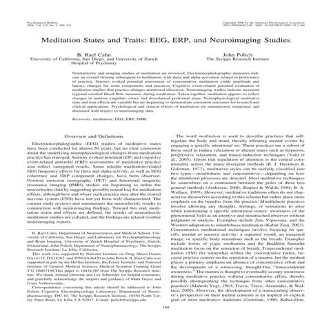 Meditation states and traits eeg erpand neuroimaging studies cahn ...