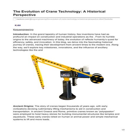 The Evolution of Crane Technology: A Historical Perspective | PDF