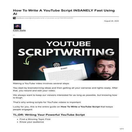 How To Write A YouTube Script INSANELY Fast Using AI | PDF