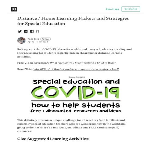 Distance / Home Learning Packets and Strategies for Special Education | PDF