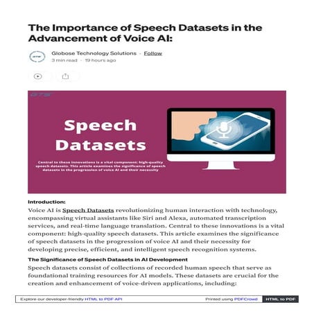 The Importance of Speech Datasets in the Advancement of Voice AI: | PDF