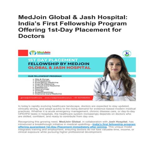 MedJoin Global & Jash Hospital India’s First Fellowship Program ...
