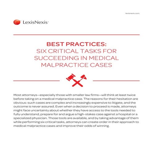 Medical Malpractice Best Practices Whitepaper: Six Critical Tasks For Succeeding in Medical ...
