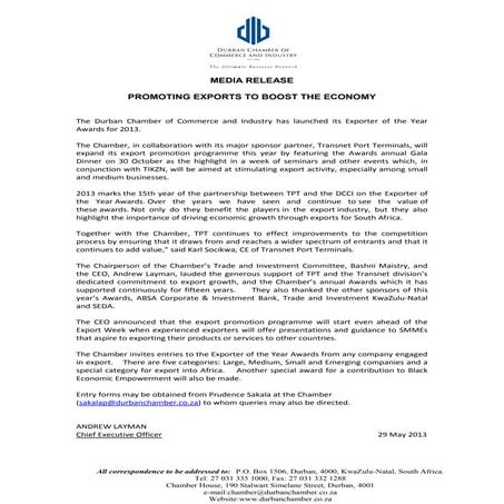 MEDIA RELEASE PROMOTING EXPORTS TO BOOST THE ECONOMY | PDF