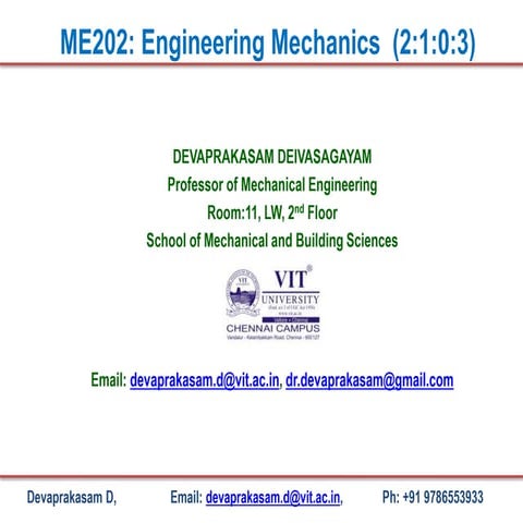 MEE1002 Engineering Mechanics L31-L34 | PPT