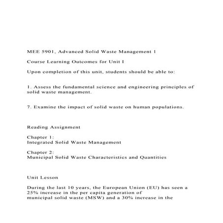 MEE 5901, Advanced Solid Waste Management 1 Course Le.docx
