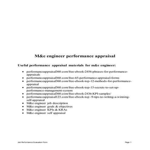 M&e engineer performance appraisal | DOCX