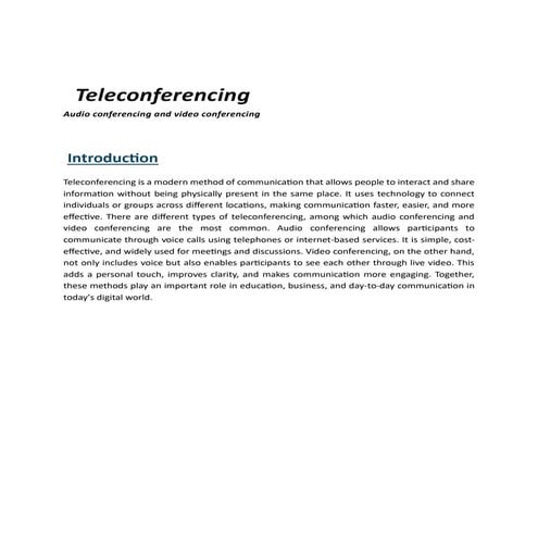 Tele conferencing -Audio conferencing and video conferencing | PDF