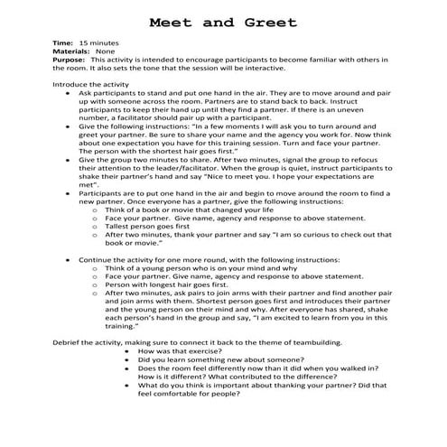 Meet and greet icebreaker | PDF