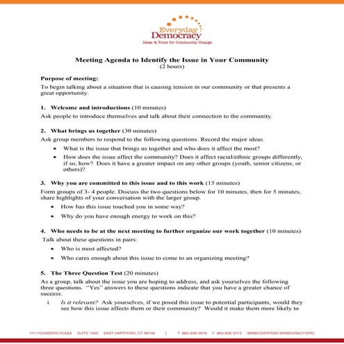 Meeting Agenda to Identify the Issue in Your Community | DOC