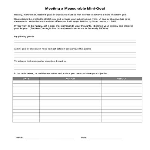 Meeting a Measurable Mini Goal | PDF