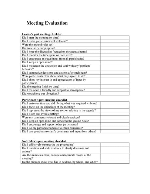 Meeting evaluation form | DOC