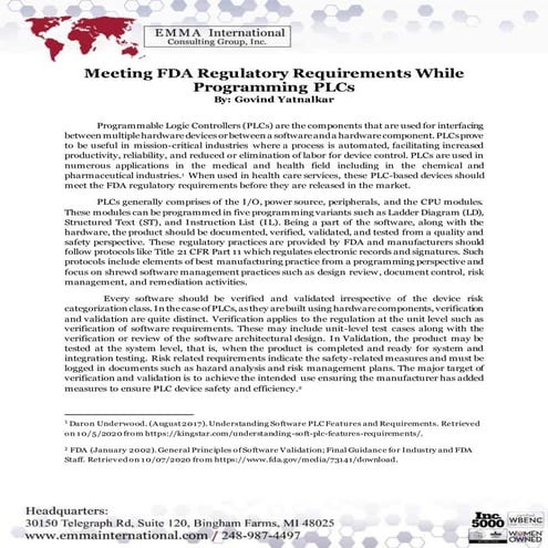 Meeting FDA Regulatory Requirements While Programming PLCs | DOCX