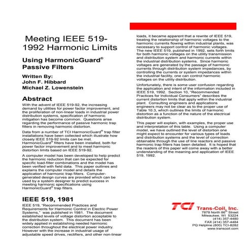 Meeting ieee 519 1992 using harmonic guard passive filters harmonic ...