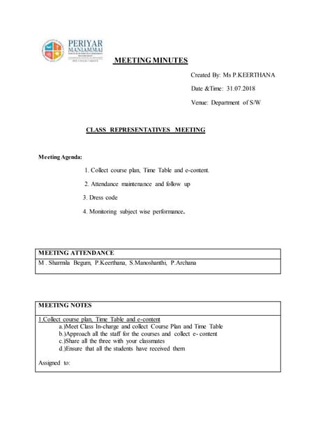 MINITUES OF MEETING | PDF