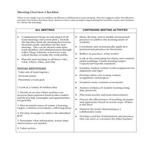Meeting Overview Checklist | PDF