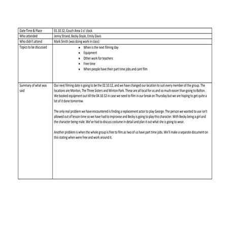 Pre production meeting summaries | PPTX