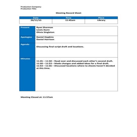 Meeting record sheet | PDF