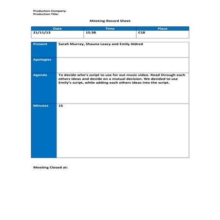 First meeting record sheet | DOC