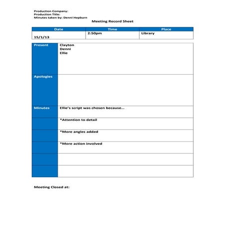 Meeting record sheet_template | DOC