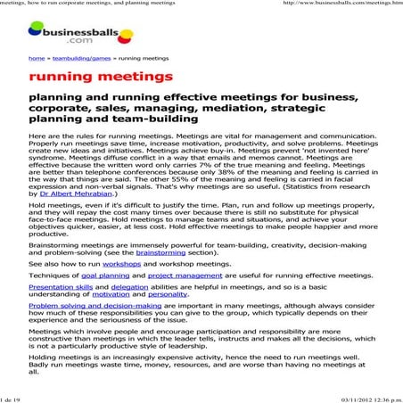 Meetings, how to run corporate meetings, and planning meetings | PDF